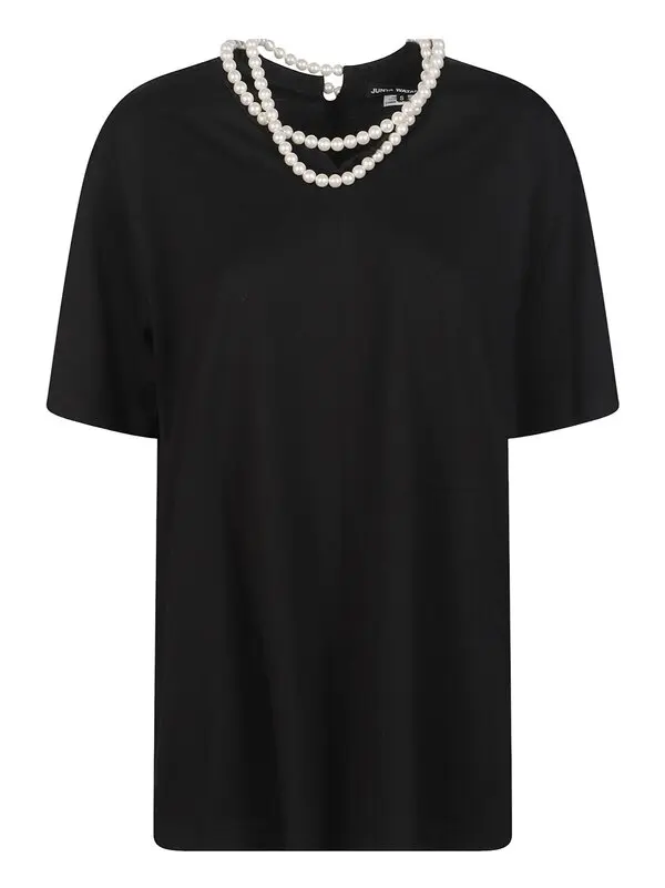 Junya Watanabe Short-sleeved T-shirt With Pearl Embellishment - Black