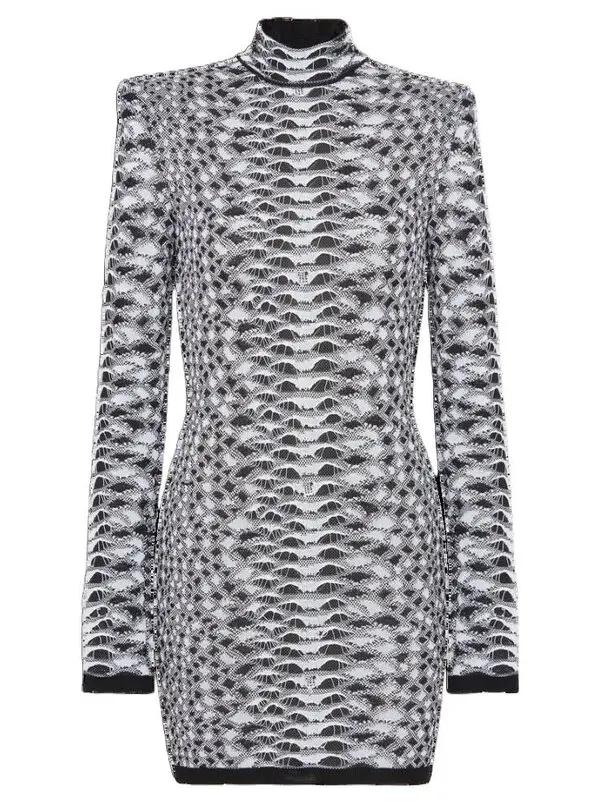 Balmain Snakeskin Textured Knit Mini Dress - Gray