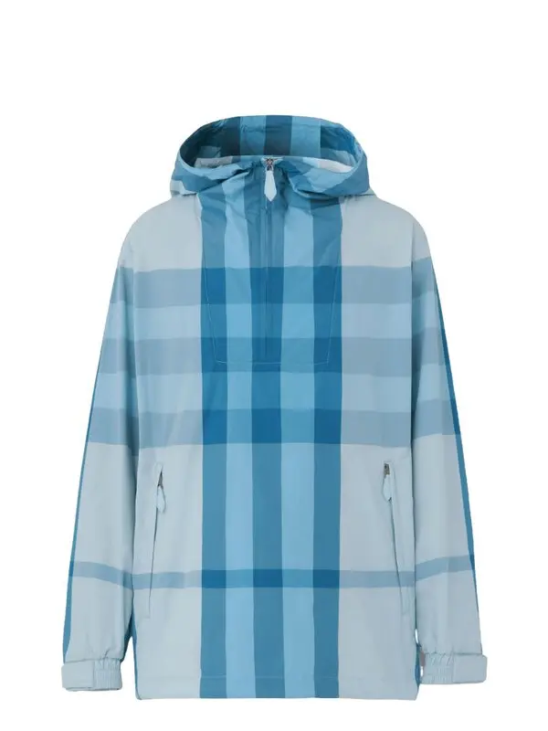Burberry Checked Packaway Hooded Jacket - Blue