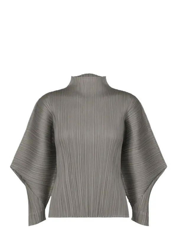 PLEATS PLEASE BY ISSEY MIYAKE Mock Neck Long Sleeve Top - Grey