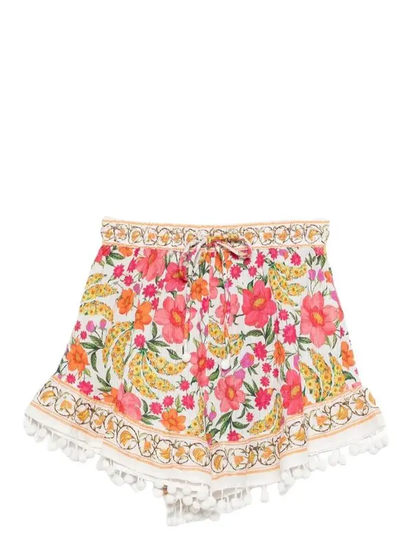 Farm Rio Floral Print Pom-pom Drawstring Shorts - Pink