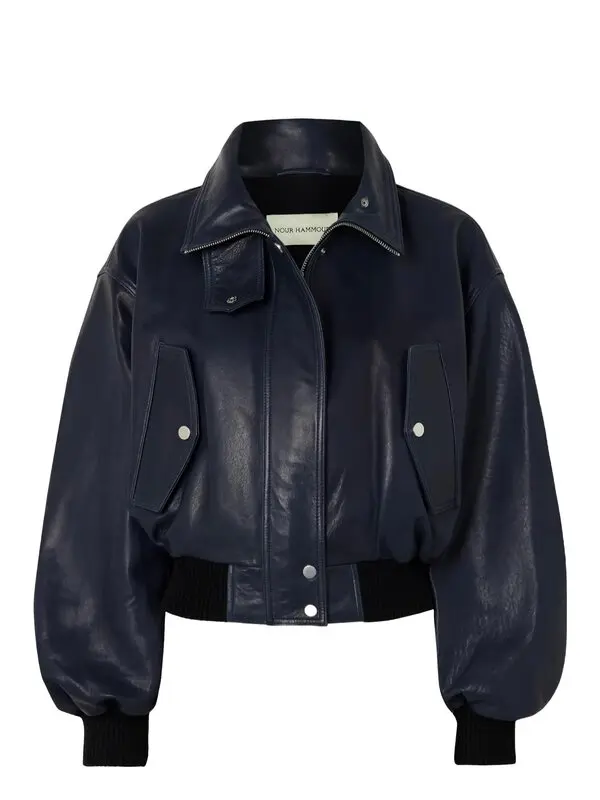 Nour Hammour Briar Leather Bomber Jacket - Navy Blue