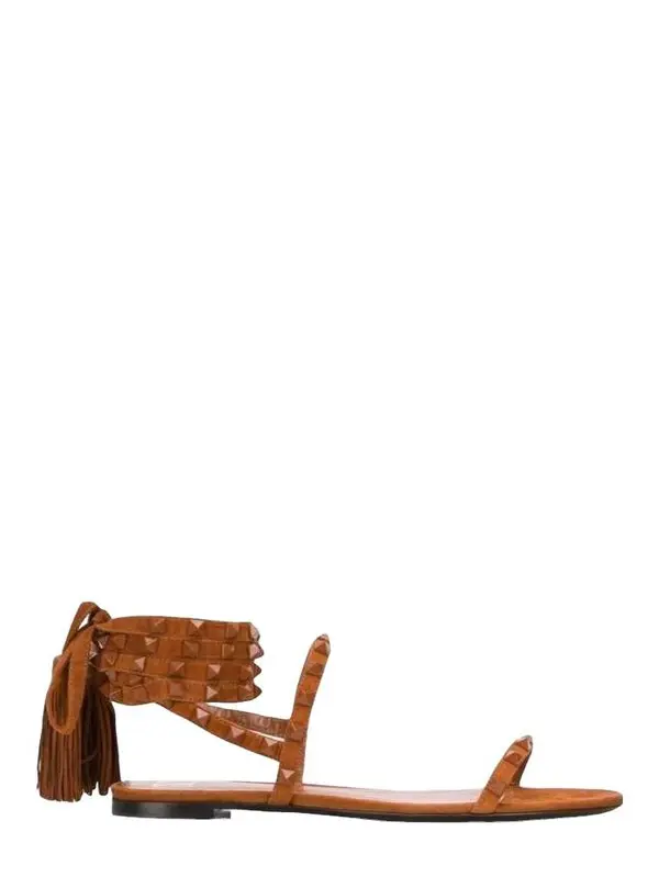Valentino Garavani Flair Flat-soled Sandals With Tassel And Stud Detailing - Brown