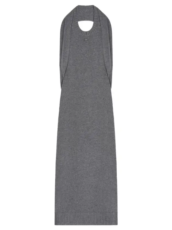 COURREGES Sleeveless Wool Maxi Dress With Shoulder Drape - Heather Gray