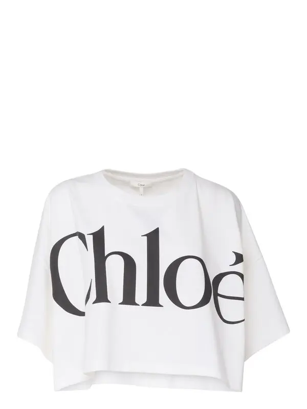 Chloé Logo Print Cropped T-shirt - White