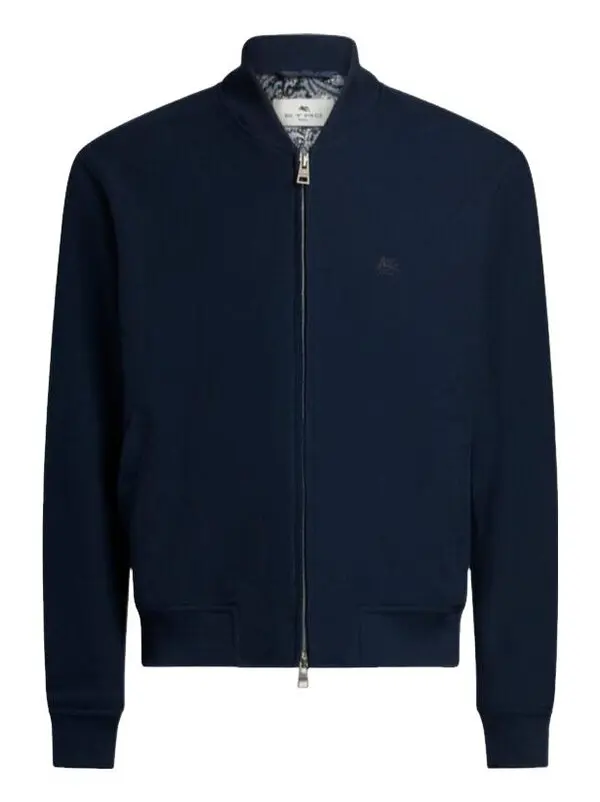 Etro Pegaso Embroidered Zipped Bomber Jacket - Navy Blue