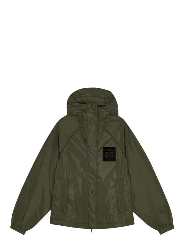 GANNI Zip Up Hooded Nylon Jacket - Green