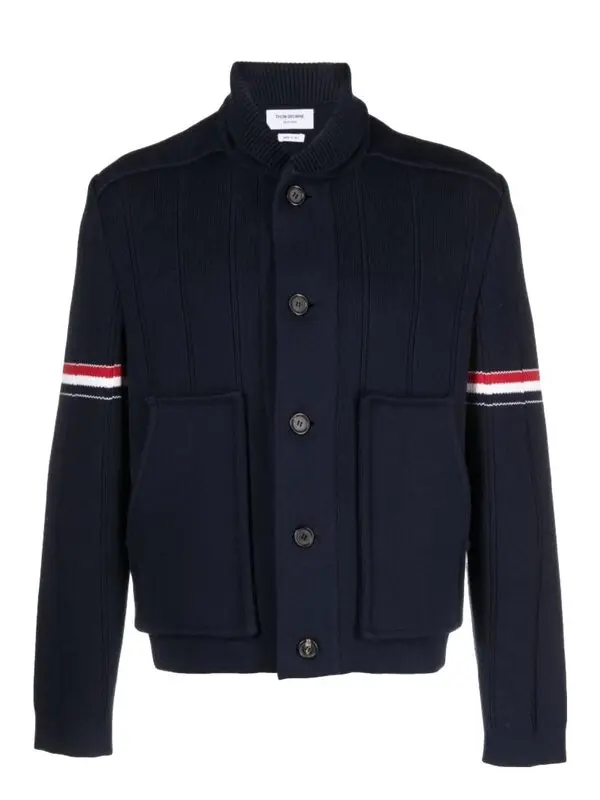 Thom Browne Rwb Striped Shirt Jacket - Navy Blue