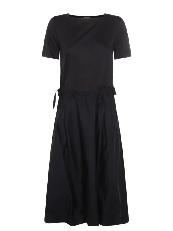 Herno Short-sleeved Crewneck Dress With Flared Hem - Black