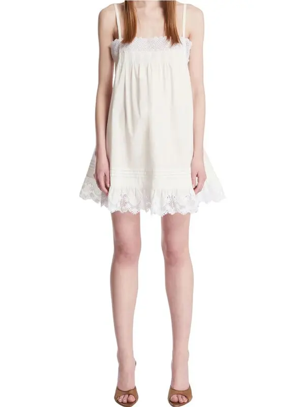 Saint Laurent Sleeveless Lace Trimmed Dress - White