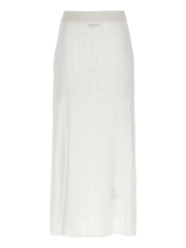 GANNI Shiny Pointelle Knitted Midi Skirt - White