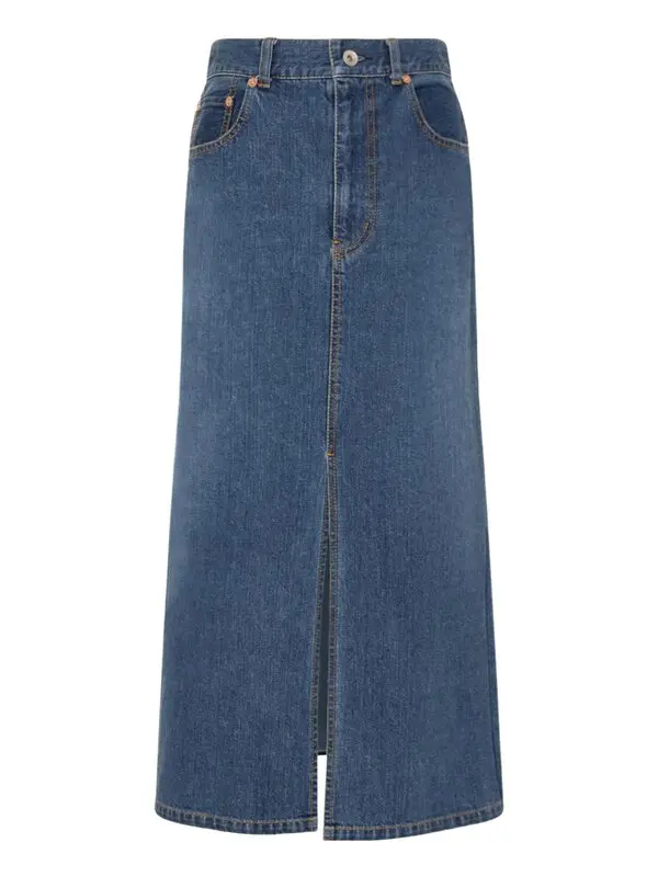 Sacai Pleated Denim Maxi Skirt - Blue