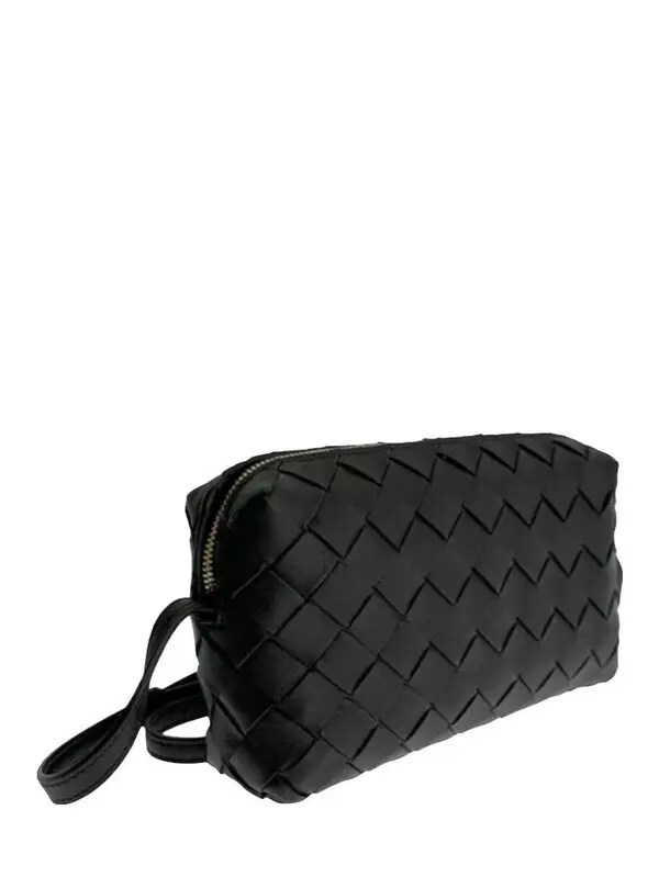 Bottega Veneta Woven Leather Zippered Shoulder Bag - Black