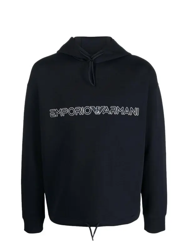 Emporio Armani Embroidered Logo Hoodie - Black