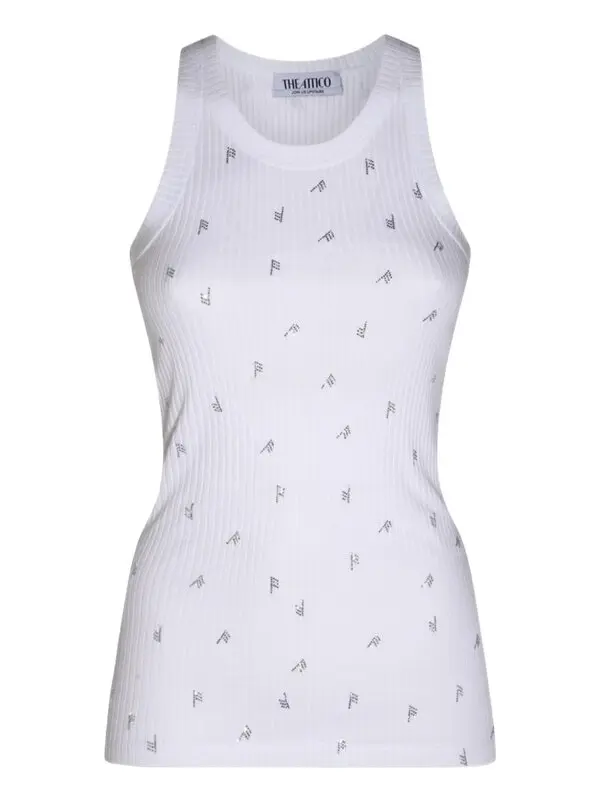 Attico Ribbed Logo Embellished Sleeveless Top - White