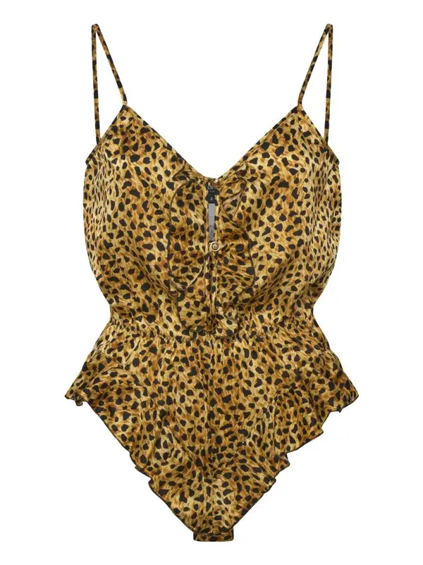 Versace Leopard-printed V-neck Bodysuit - Brown