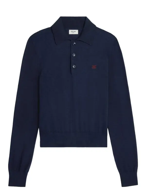Celine Polo Sweater In Fine Cotton - Navy Blue