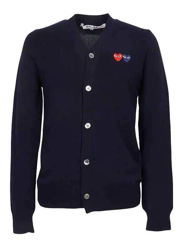 Play Comme Des Garcon V-neck Long Sleeve Sweater - Black