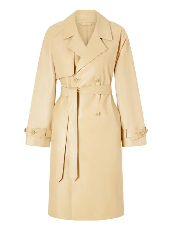 Nour Hammour Double-breasted Belted Leather Trench Coat - Nude