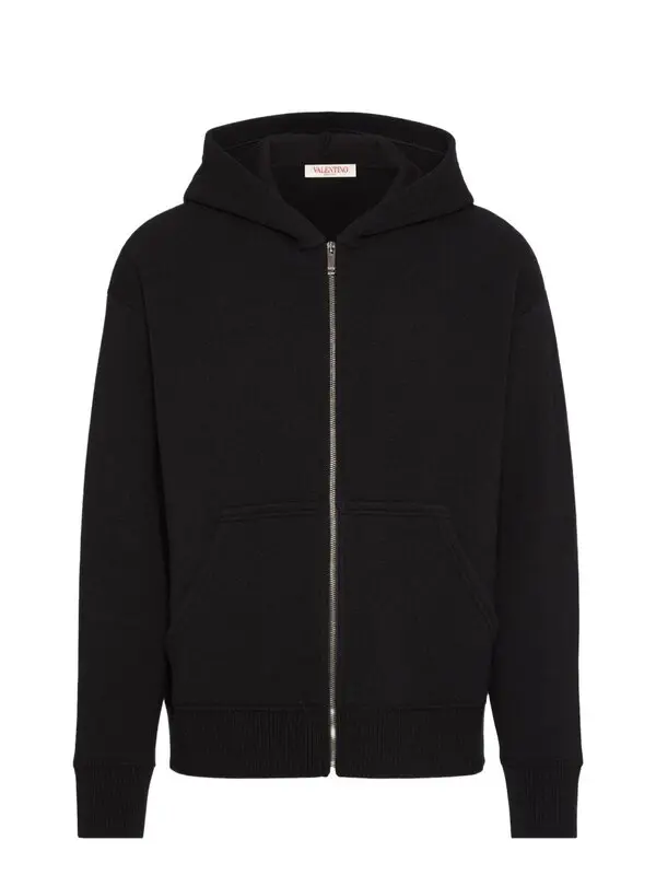 Valentino Garavani Full Zip Hoodie With Ribbed Details - Black