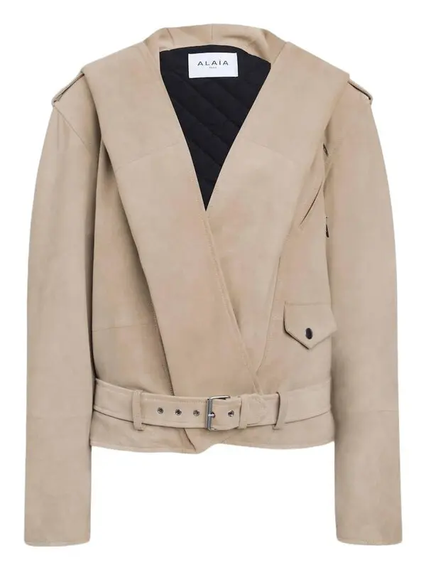 Alaïa Hooded Biker Jacket - Beige
