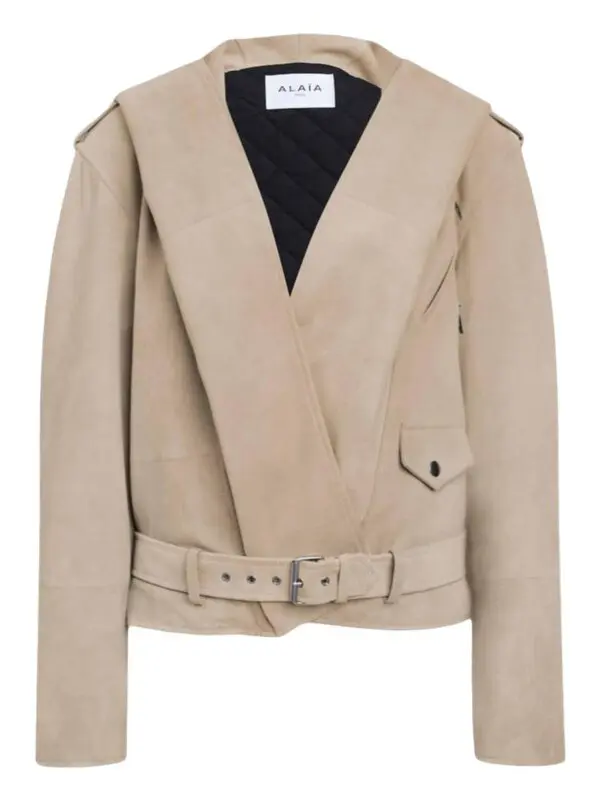 Alaïa Hooded Biker Jacket - Beige