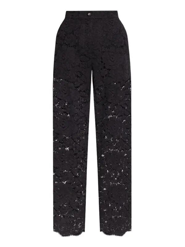 Dolce & Gabbana Lace Floral Patterned Wide Leg Trousers - Black
