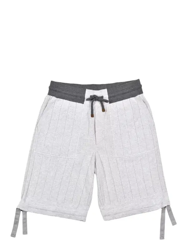 Brunello Cucinelli Ribbed Drawstring Cotton Shorts - White