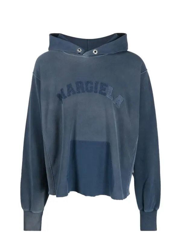 MAISON MARGIELA Distressed Logo Hoodie - Blue