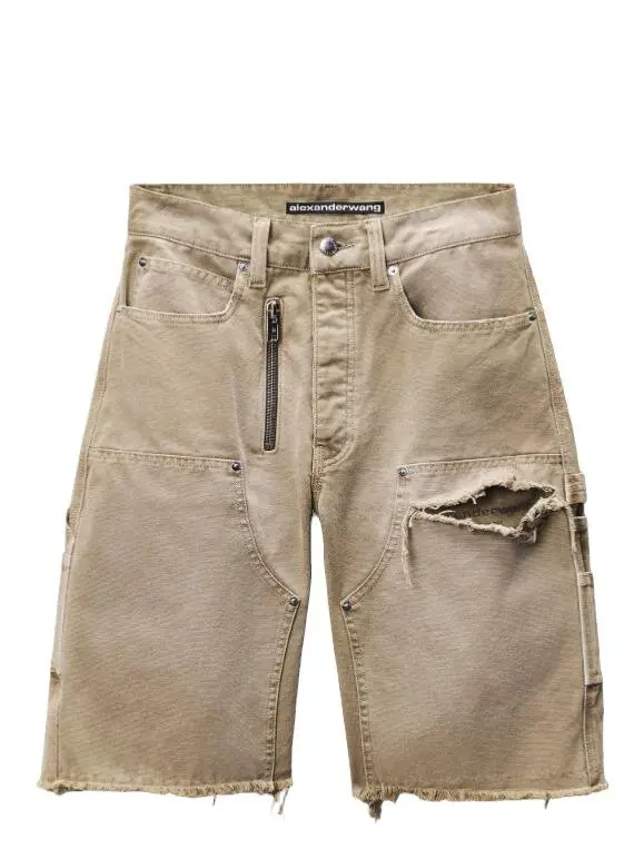 Alexander Wang Distressed Carpenter Shorts - Vintage Army Green