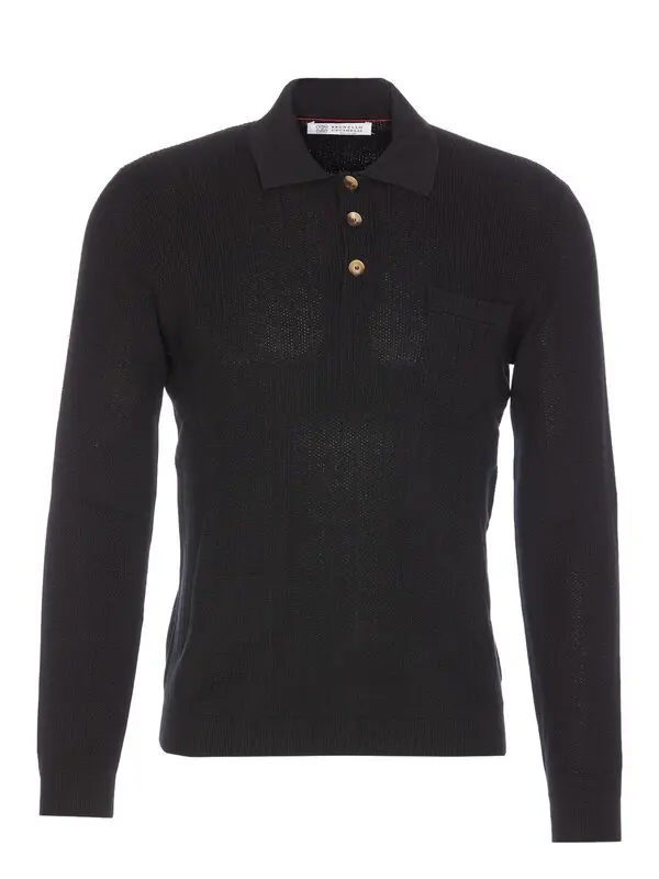 Brunello Cucinelli Honeycomb Stitch Knitted Polo Shirt - Black