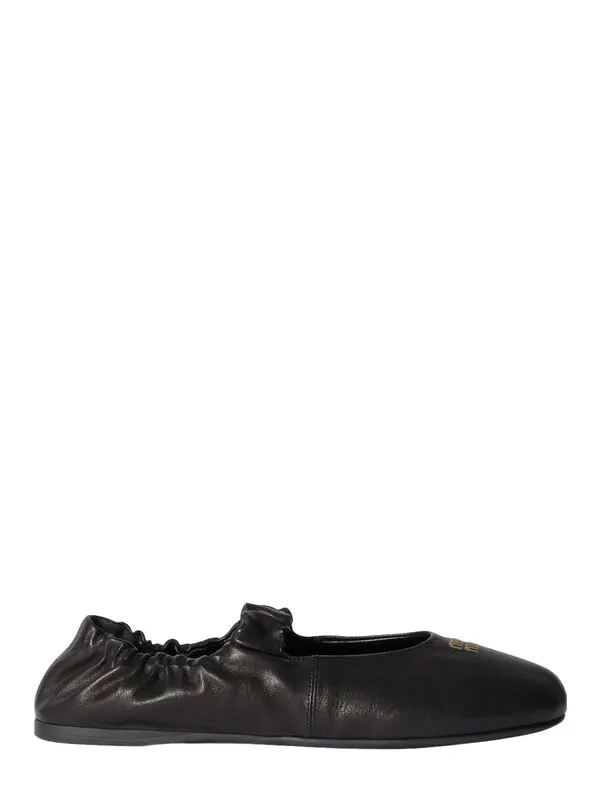 Miu Miu Logo Embroidered Ballet Flats - Black