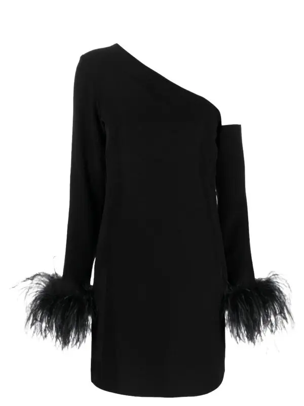 P.a.r.o.s.h Asymmetrical Feather-trimmed Dress - Black