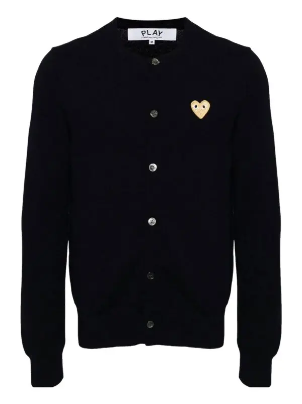 Play Comme Des Garcon Logo Patch Knitted Cardigan - Navy