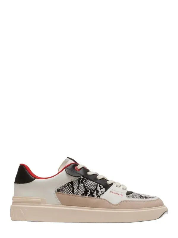 Balmain B-court Flip Snakeskin-effect Leather And Suede Trainers - Nude