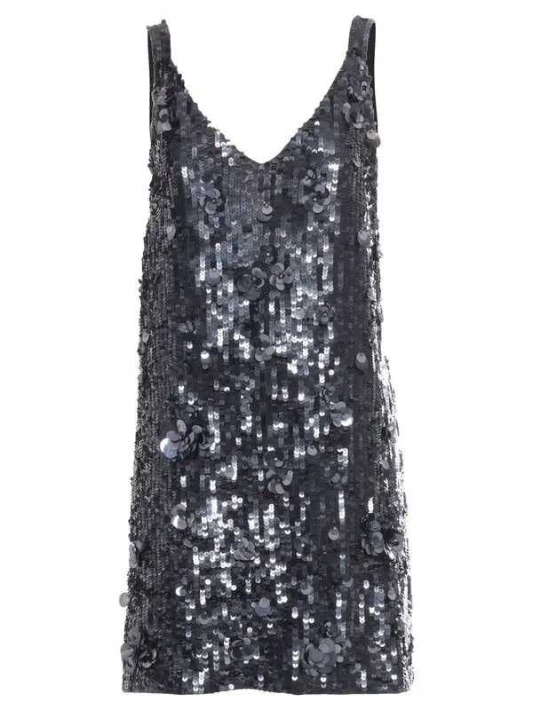 P.a.r.o.s.h Sequin Embellished V-neck Dress - Grey