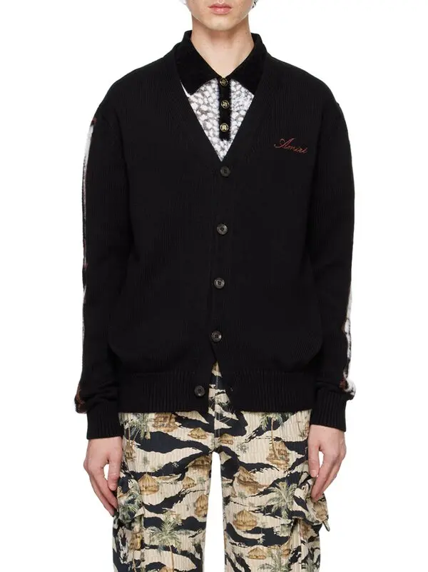 Amiri Leopard Bones Cardigan - Black