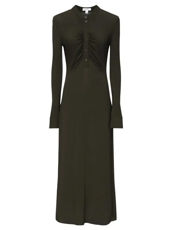 Alaïa Soft Jersey Ruched Dress With Mandarin Collar - Green