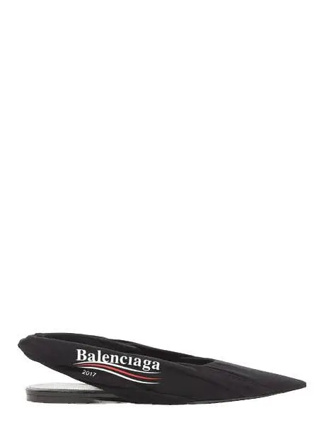 Balenciaga Pointed Ballet Flats With Logo Detailing - Black