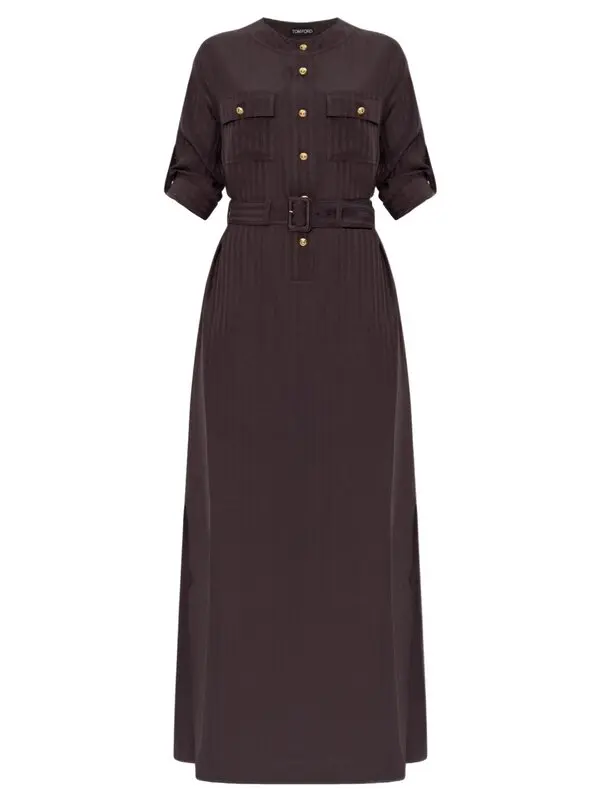 TOM FORD Striped Fluid Long Shirt Dress - Brown