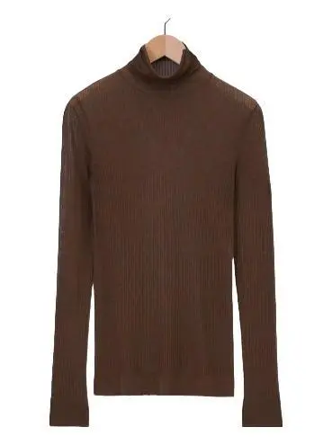 LEMAIRE Seamless High Neck Top With Extra Long Sleeves And Thumb Holes - Hazelnut Brown