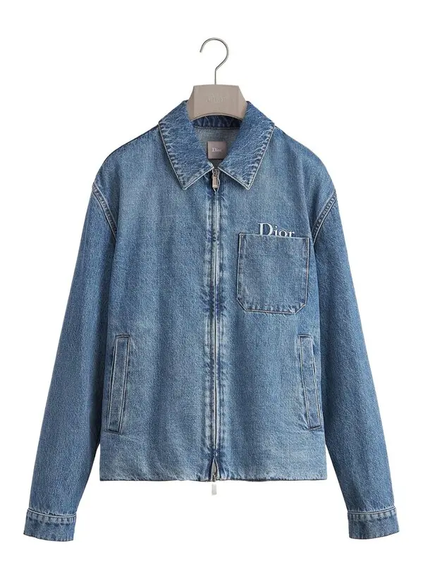 Dior Zip-up Denim Jacket With Wide Collar - Blue