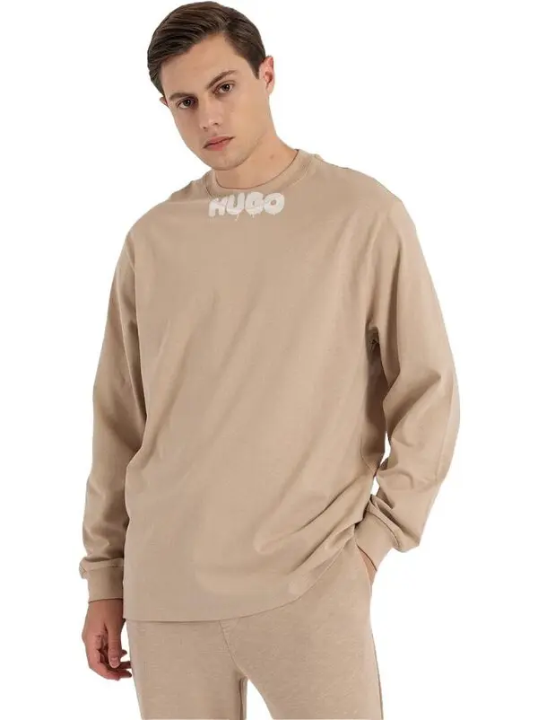 Hugo Boss Round Neck Long Sleeve Sweater With Letter Detail - Nude