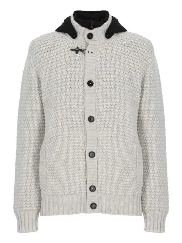 FAY Knitted Cardigan With T-buckle Closure - White