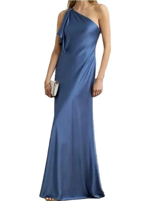 Ralph Lauren One-shoulder Gown With Ruffled Shoulder Detail - Blue