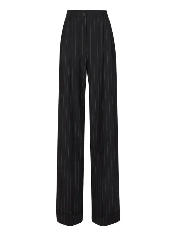 Dolce & Gabbana Horn Pinstripe Wool Tailored Trousers - Black