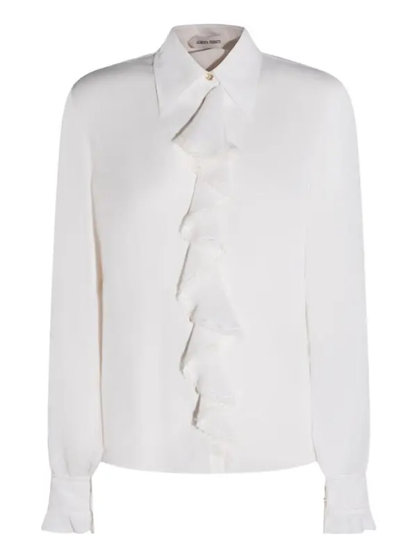 Alberta Ferretti Ruffled Lace Detail Shirt - White