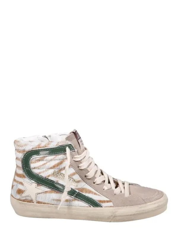 GOLDEN GOOSE Slide High-top Lace-up Sneakers - White/brown/green