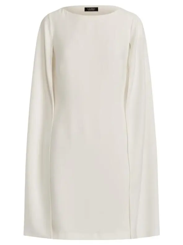 Ralph Lauren Round Neck Dress With Cape Details - White