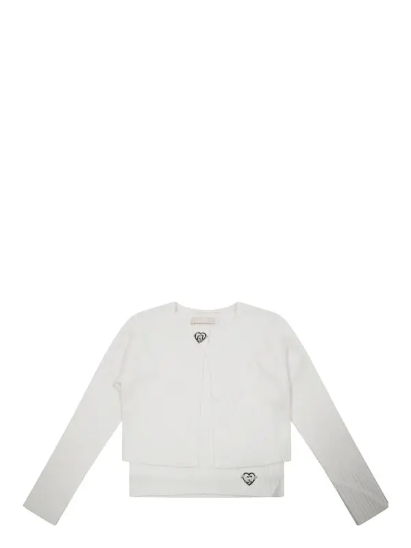 Liu Jo Ribbed Knit Crew Neck Sweater With Heart Charm - White